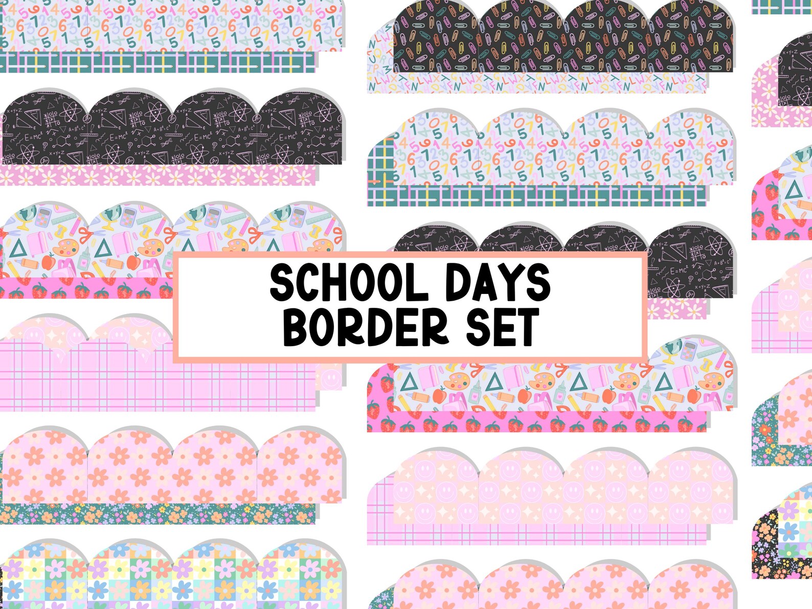 School Supplies Bulletin Board Borders Decor | Pastel Bulletin Board ...