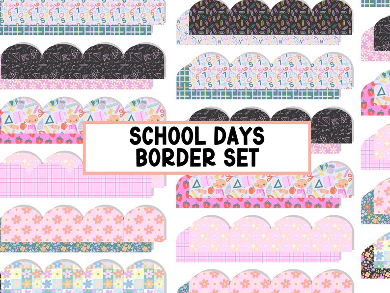 School Supplies Bulletin Board Borders Decor | Pastel Bulletin Board ...