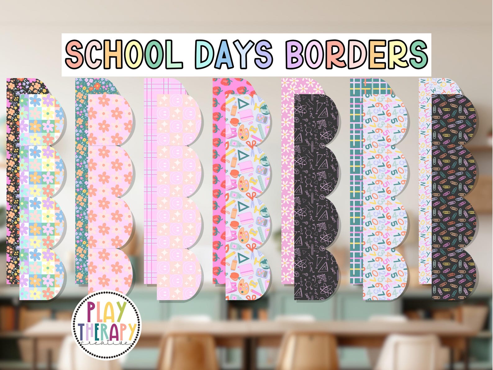 School Supplies Bulletin Board Borders Decor | Pastel Bulletin Board ...