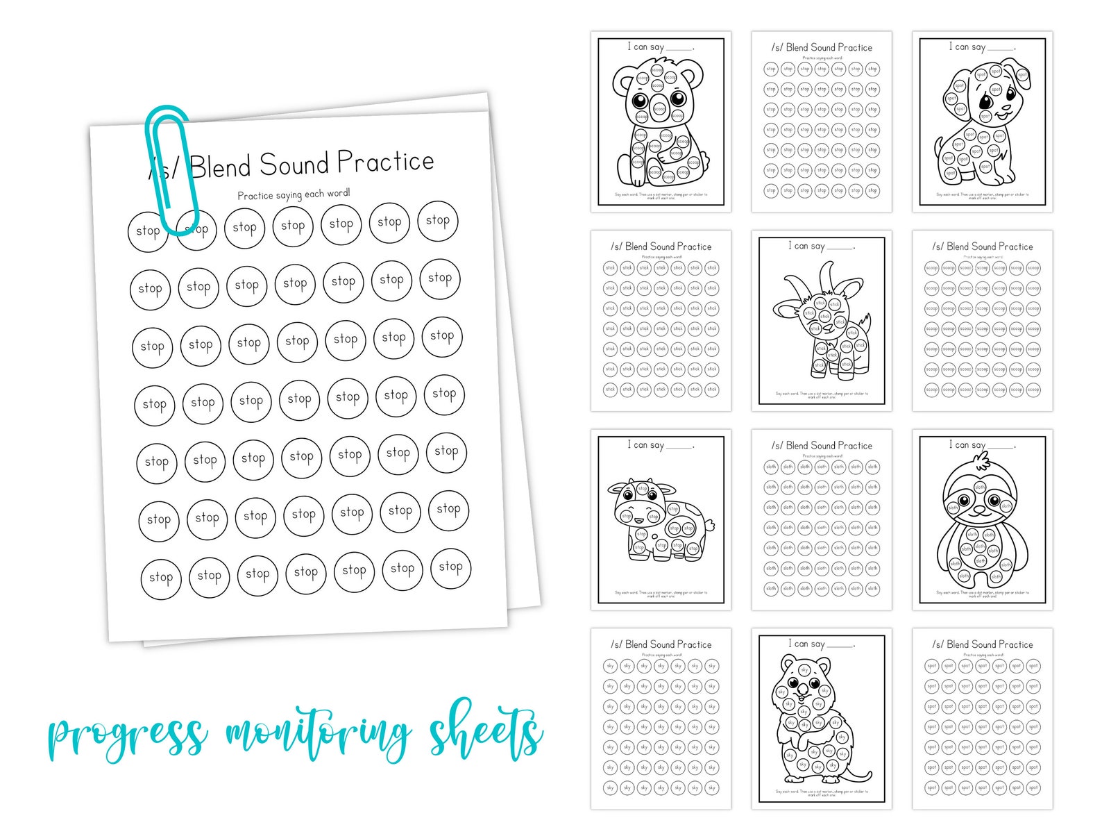 Dot Marker Speech Sound Practice Coloring Pages | /s/ Blend Sound Words ...