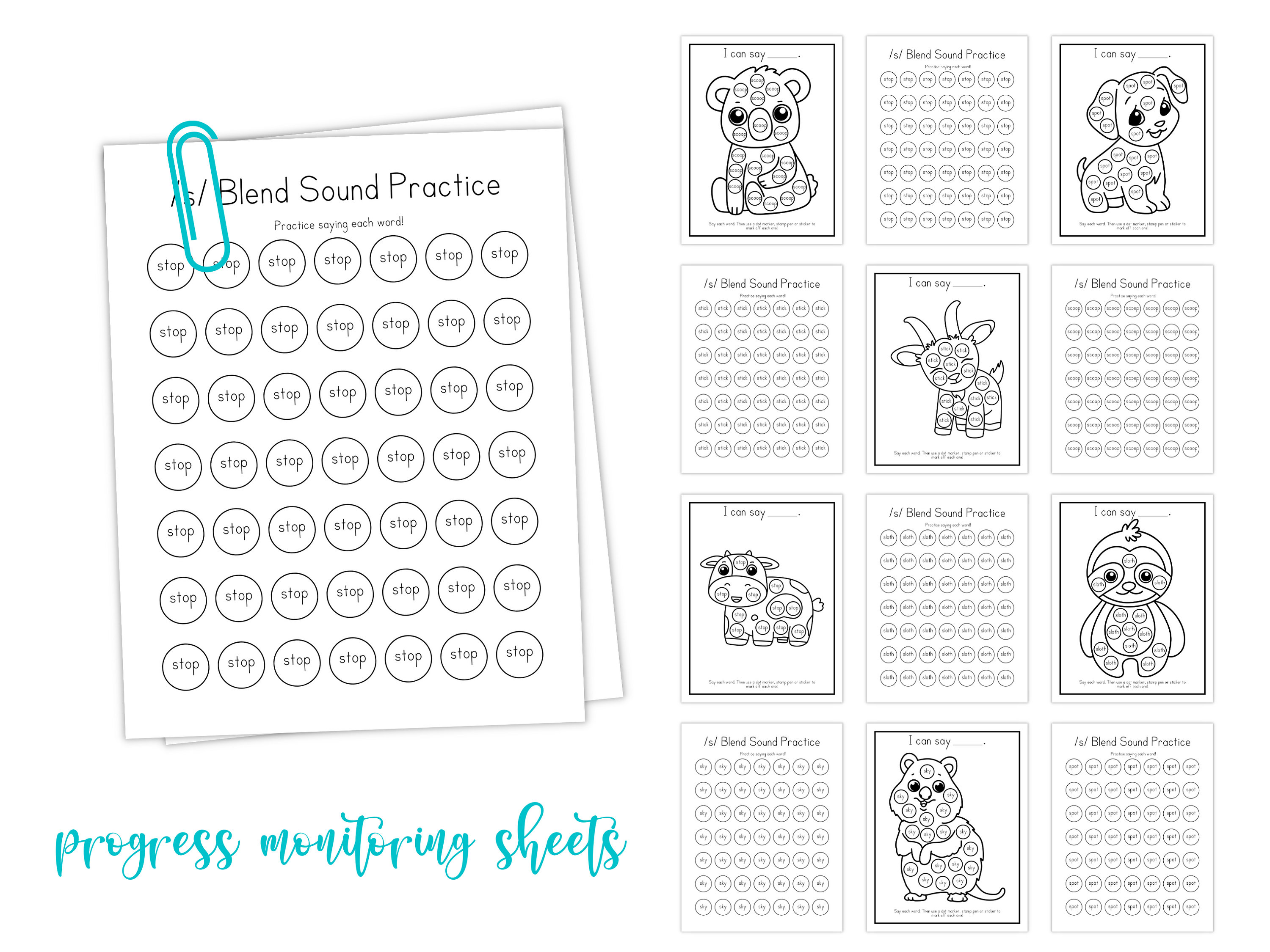 Dot Marker Speech Sound Practice Coloring Pages | /s/ Blend Sound Words ...