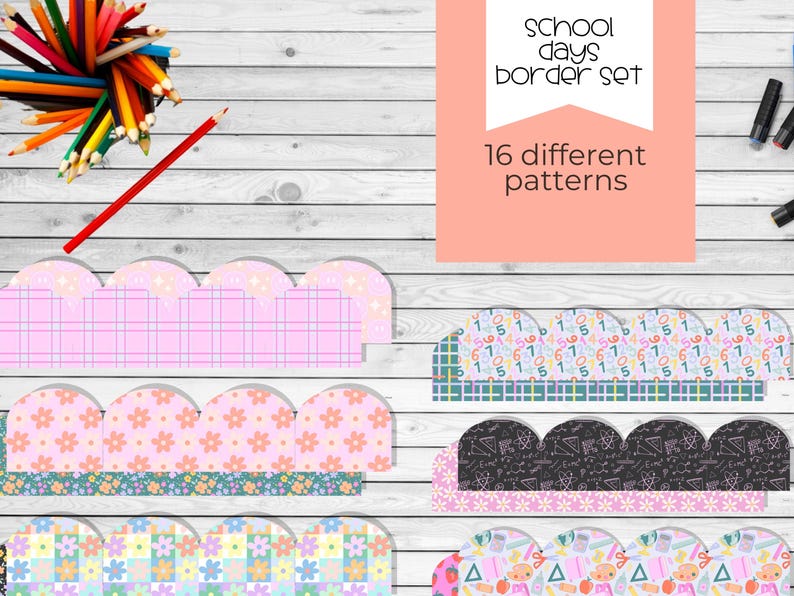 School Supplies Bulletin Board Borders Decor | Pastel Bulletin Board ...
