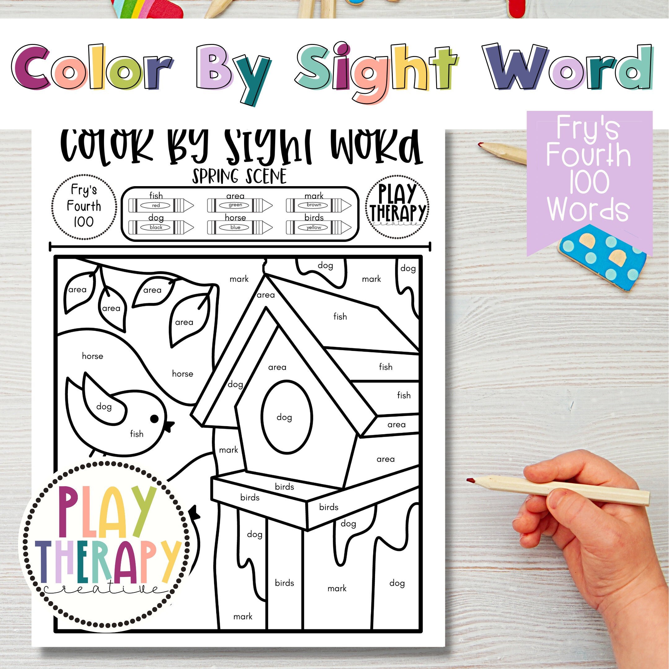 Fry's Fourth 100 Color-by-sight-word Coloring Page Practice Sheets ...