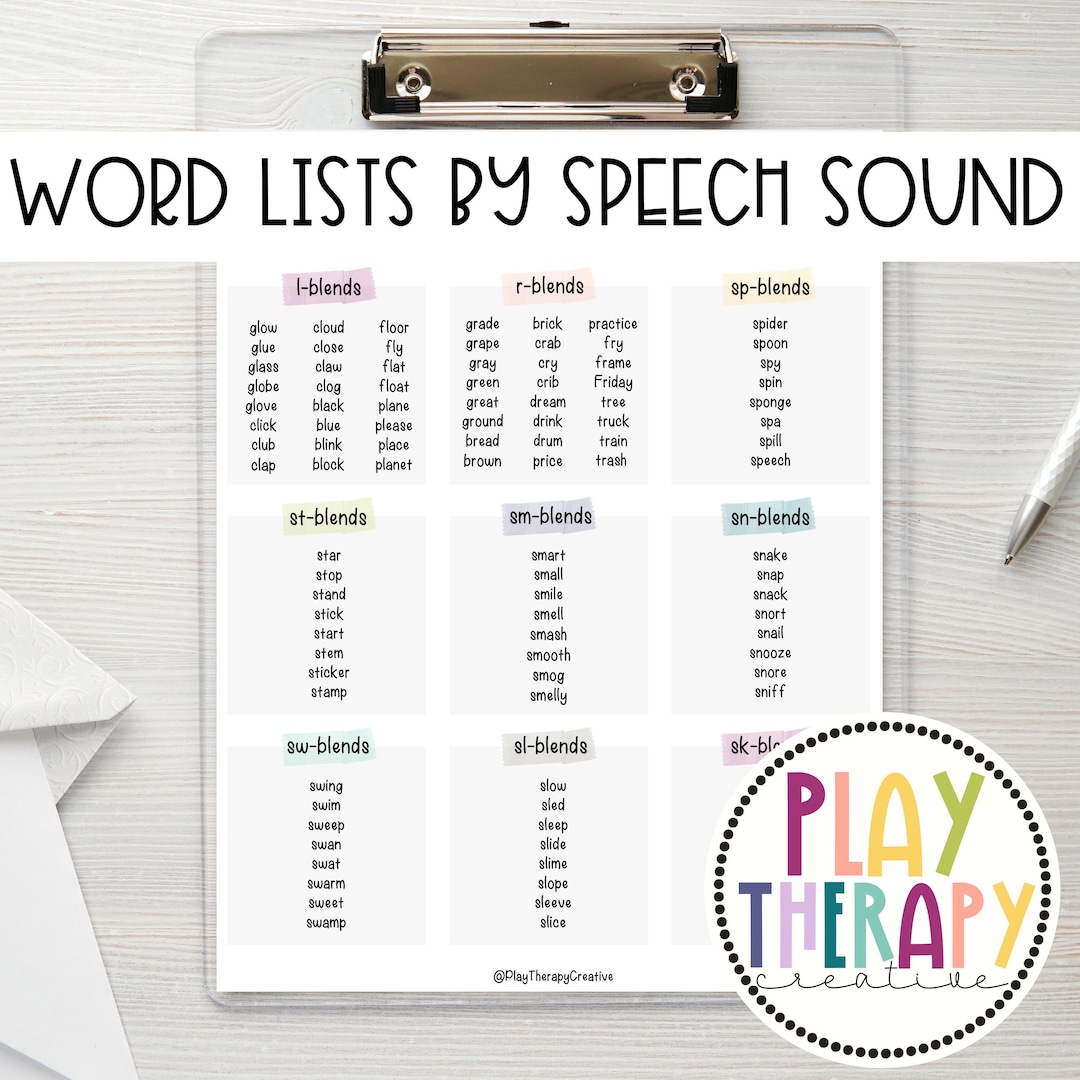 Speech Therapy Word Lists- Set of 4 / Child Development / Speech Room ...
