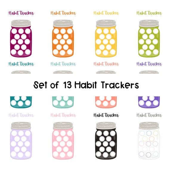 Paper Paper & Party Supplies Rainbow Mason Jar Set of 13 Habit Trackers ...