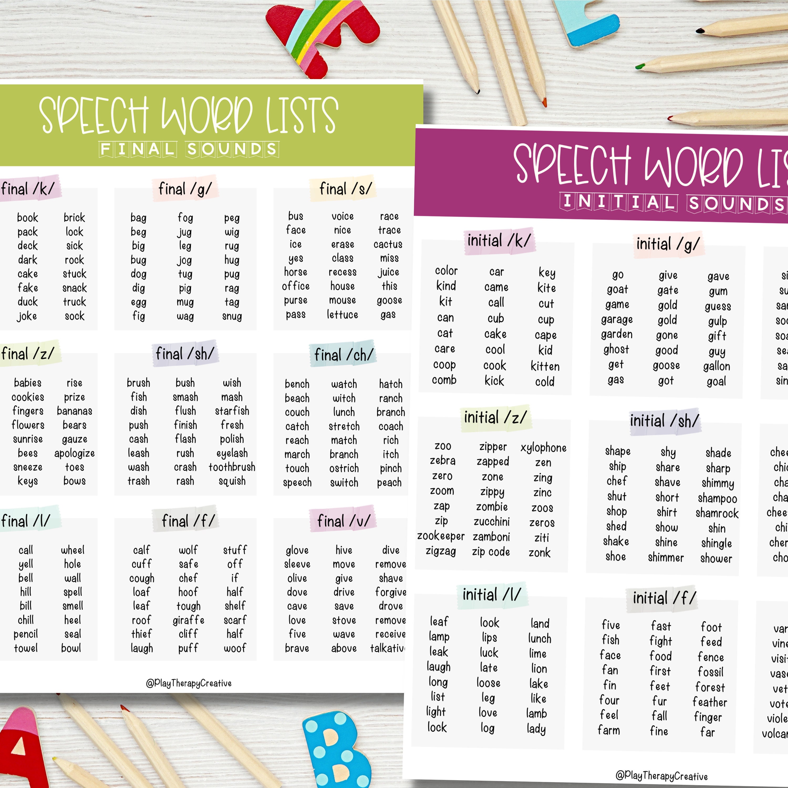 Speech Therapy Word Lists Set of 4 / Child Development / | Etsy