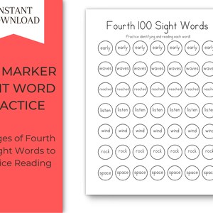 Dot Marker Reading Practice Coloring Pages | Fourth 100 Sight Words ...