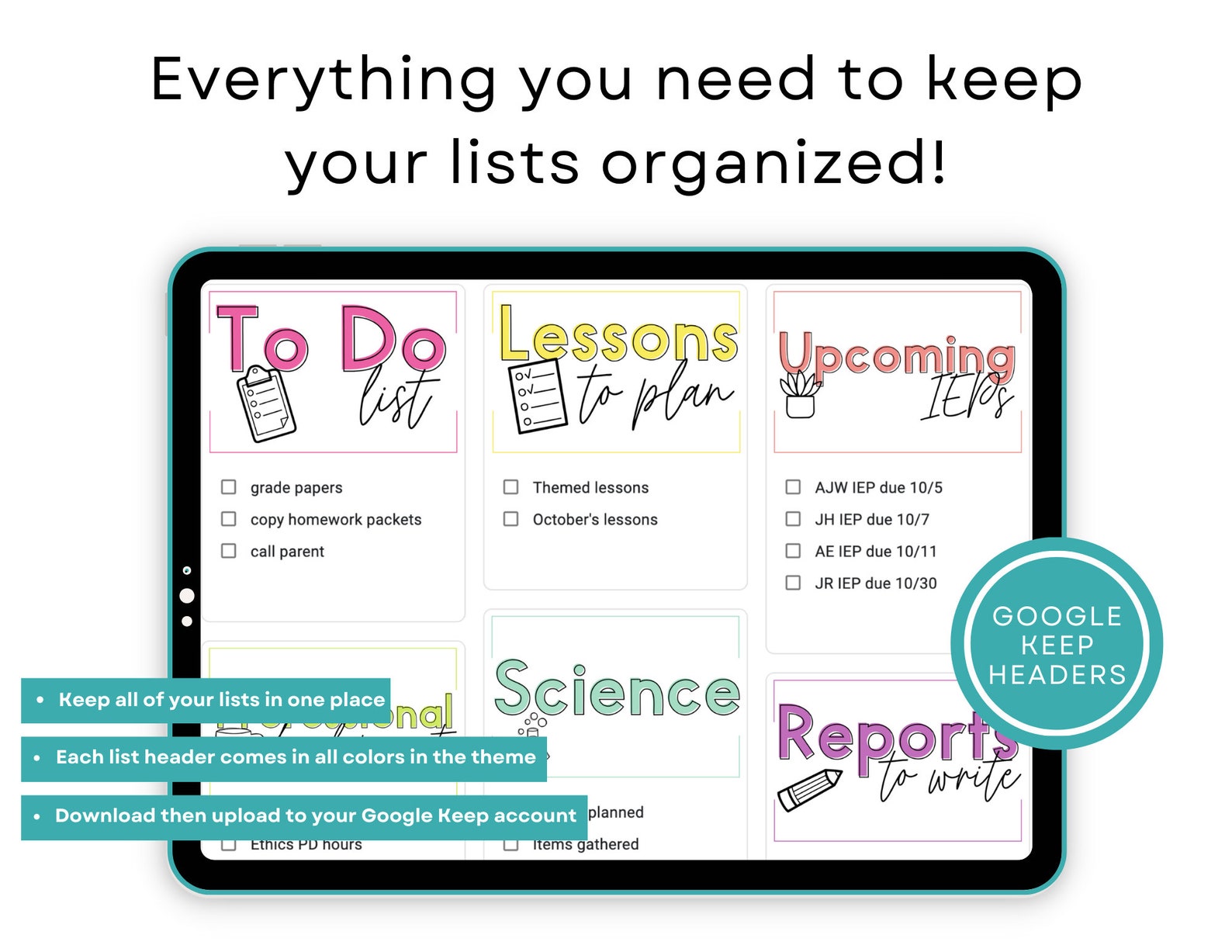 700+ Bright Colors | Google Keep Headers for Teachers | Organize Your ...