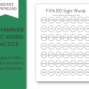 Dot Marker Reading Practice Coloring Pages | Fifth 100 Sight Words ...