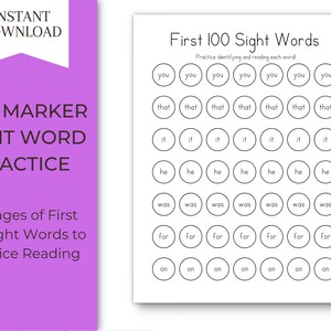Dot Marker Reading Practice Coloring Pages | First 100 Sight Words ...