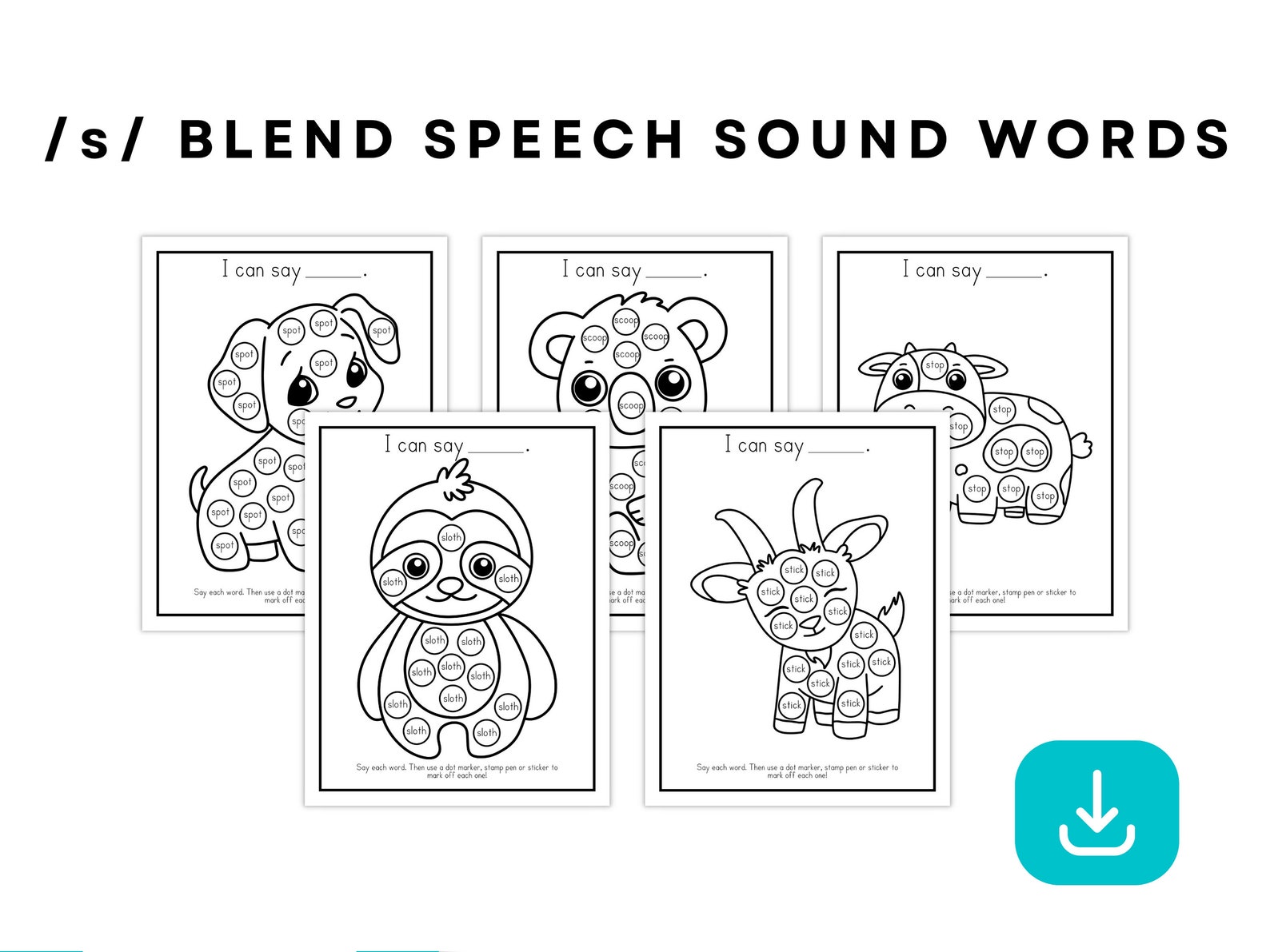 Dot Marker Speech Sound Practice Coloring Pages | /s/ Blend Sound Words ...