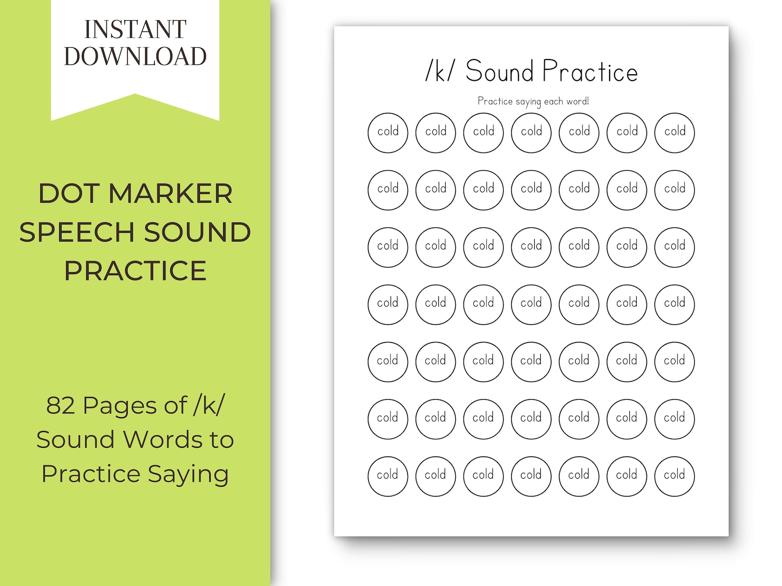 Dot Marker Speech Sound Practice Coloring Pages | /k/ Sound Words ...