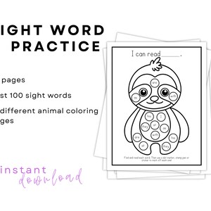 Dot Marker Reading Practice Coloring Pages | First 100 Sight Words ...