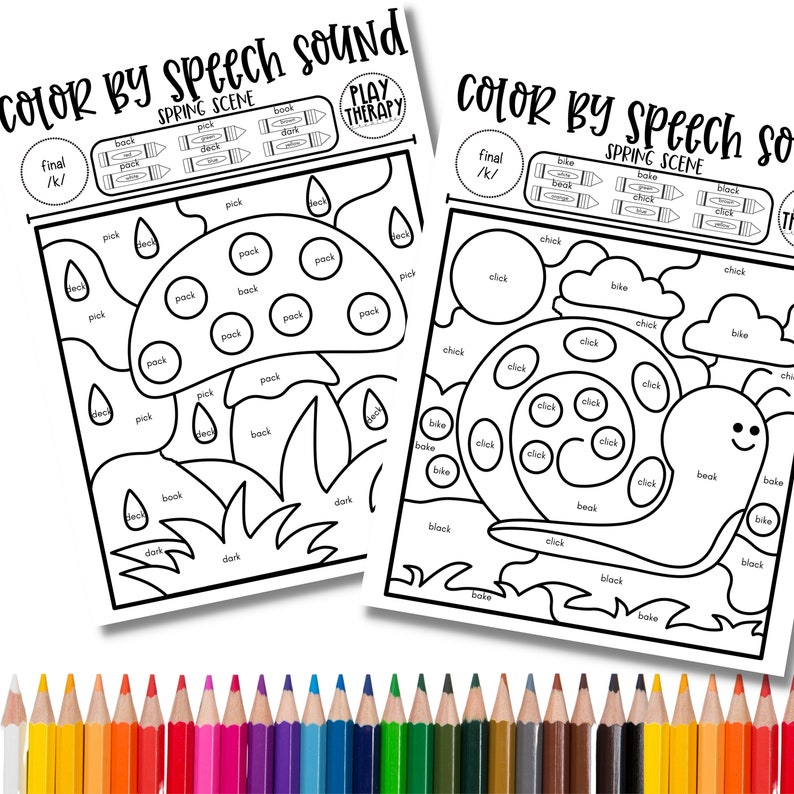 Set of 10 /k/ Sound Spring Themed Coloring Pages for Speech | Etsy
