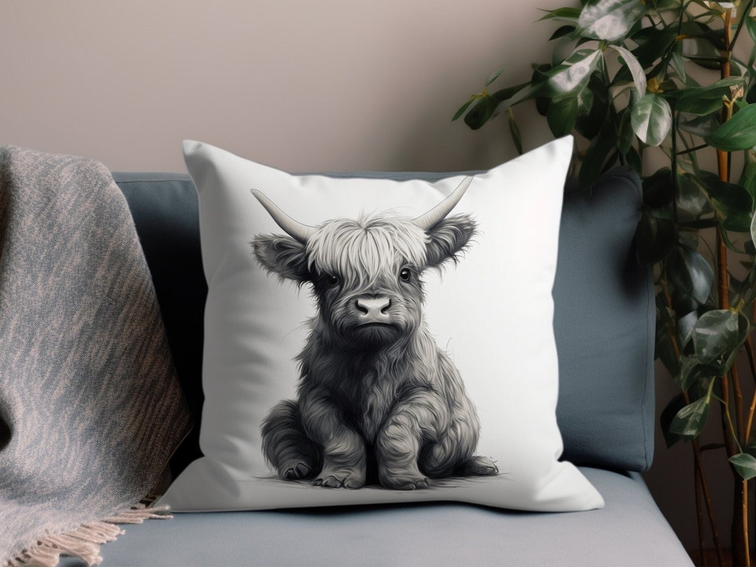Baby Highland Cow Throw Pillow, Highland Cow Gifts, Farm Lover Gift ...