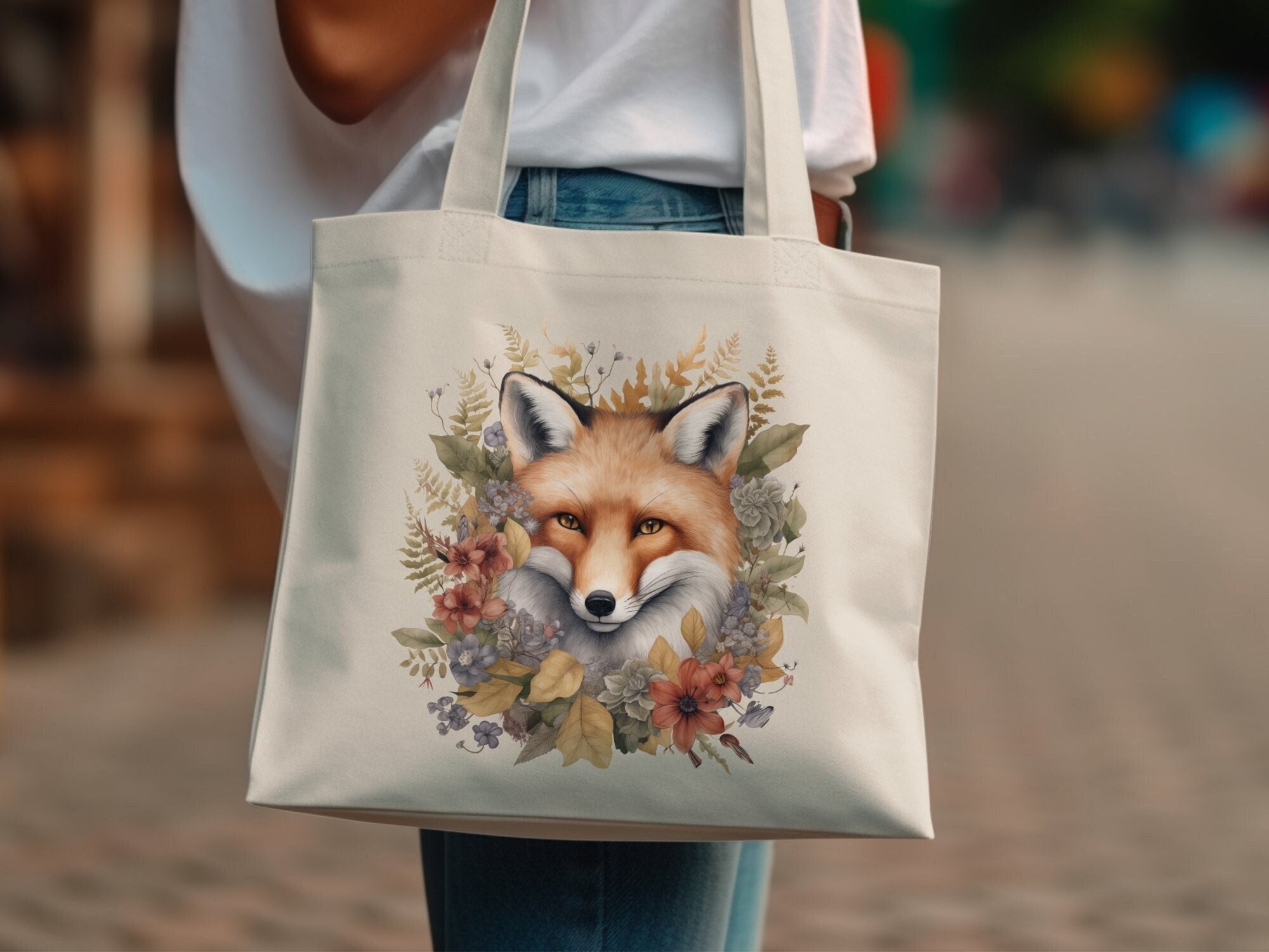 Cute Fox Floral Tote Bag, Forestcore Bag, Wildlife Tote Bag, Cute Boho ...