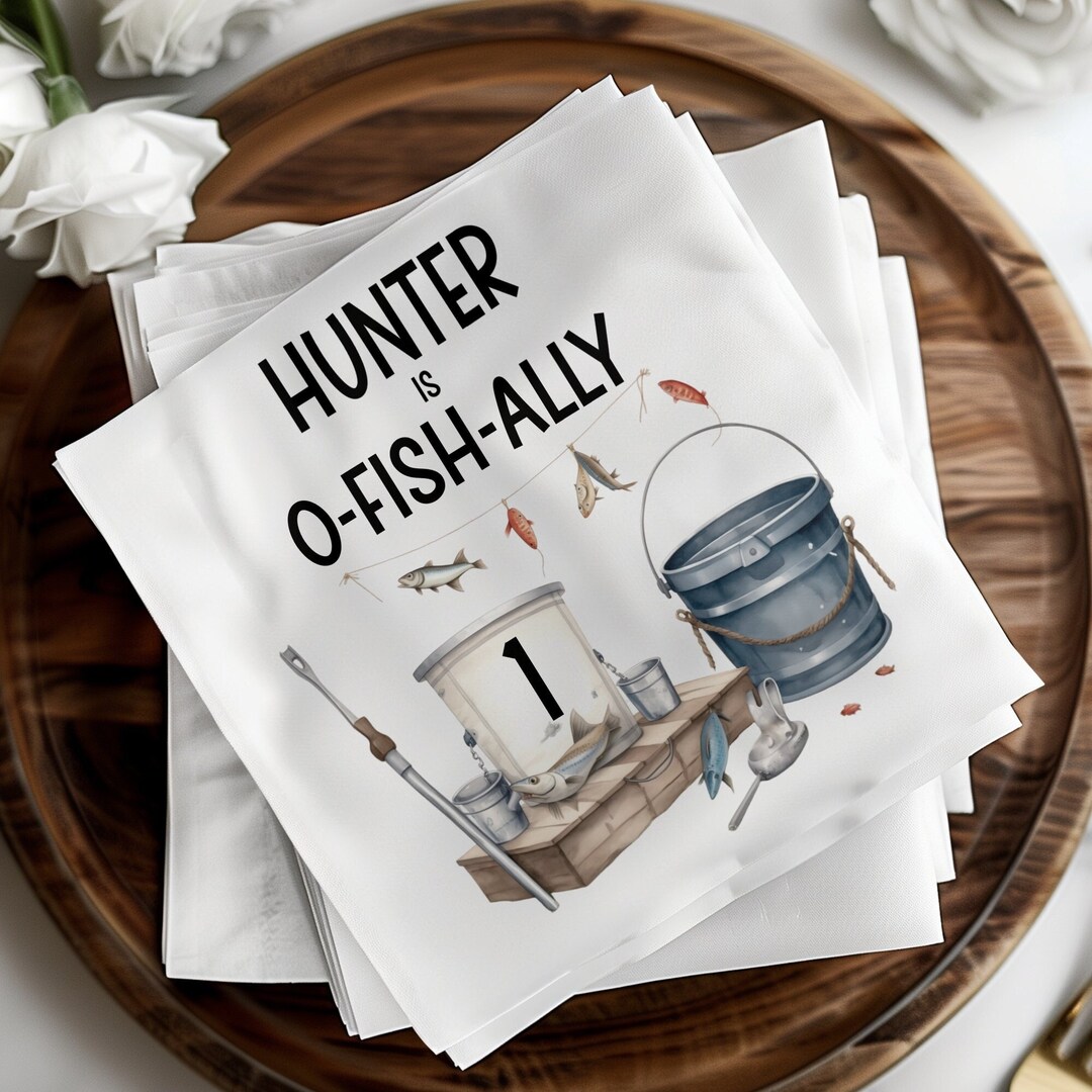 Custom O-fish-ally Birthday Party Napkins, Custom Fishing Themed ...