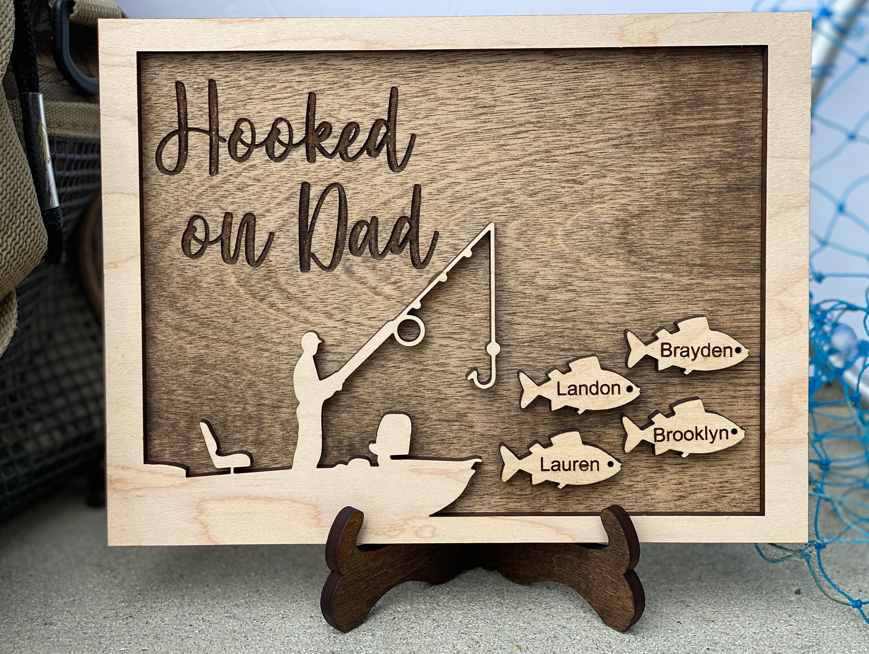 Hooked on Dad Papa Dad Father's Day Birthday Sign Personalized ...