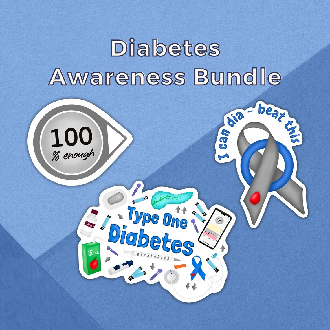 Diabetes Awareness Month Stickers, Waterproof Matte Vinyl, Set of 3 ...