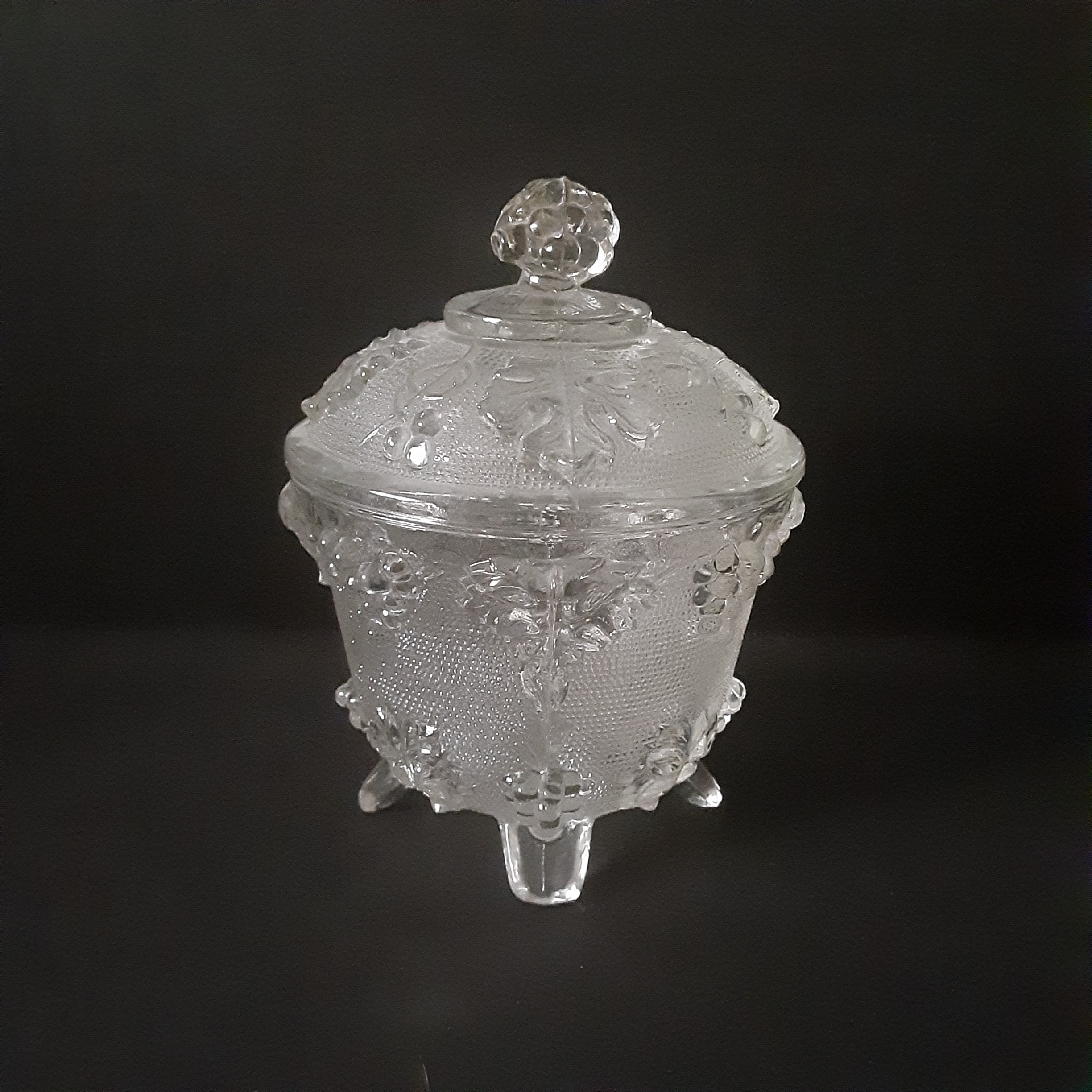 Glass Candy Jar Dish With Lid Featuring Grape Floral Design Vintage - Etsy