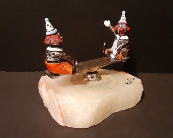 Shhh Rare Ron Lee Sculpture Dragon & Napping Clown in Enamel and 24k ...