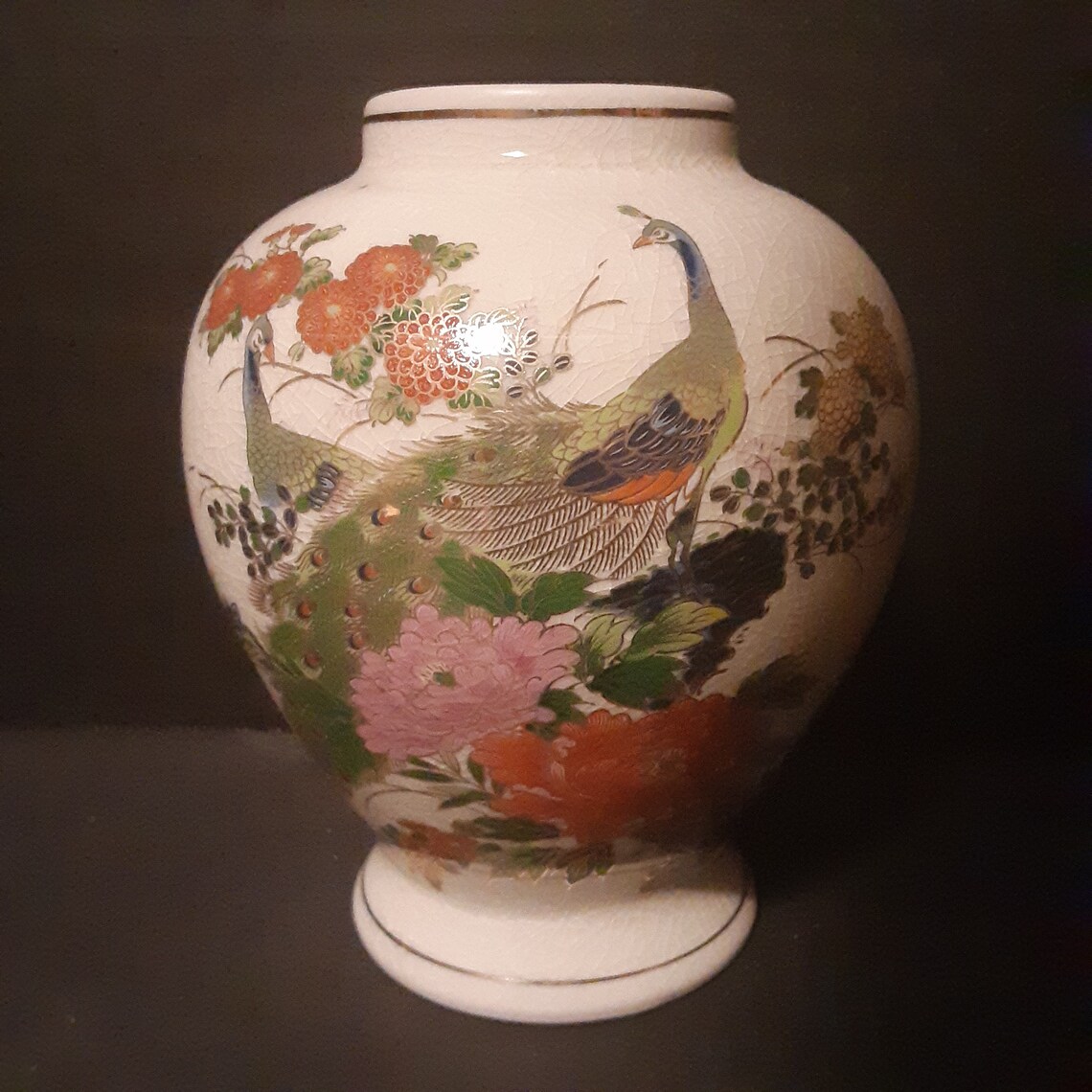 Yamaji Japanese Vase With Peacocks and Floral Design Vintage - Etsy
