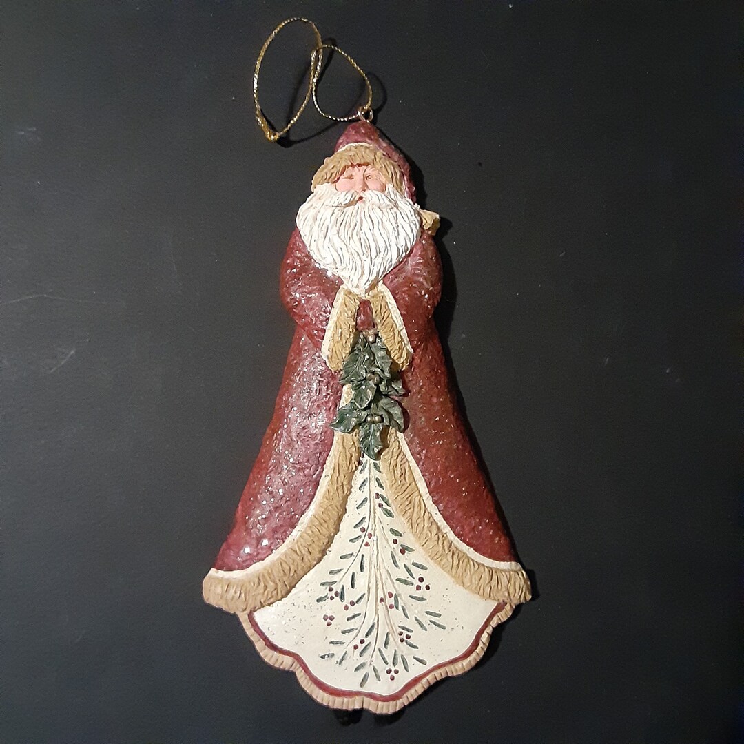 Santa Claus St Nick Christmas Ornament Wearing Red Robe Holding Holly ...