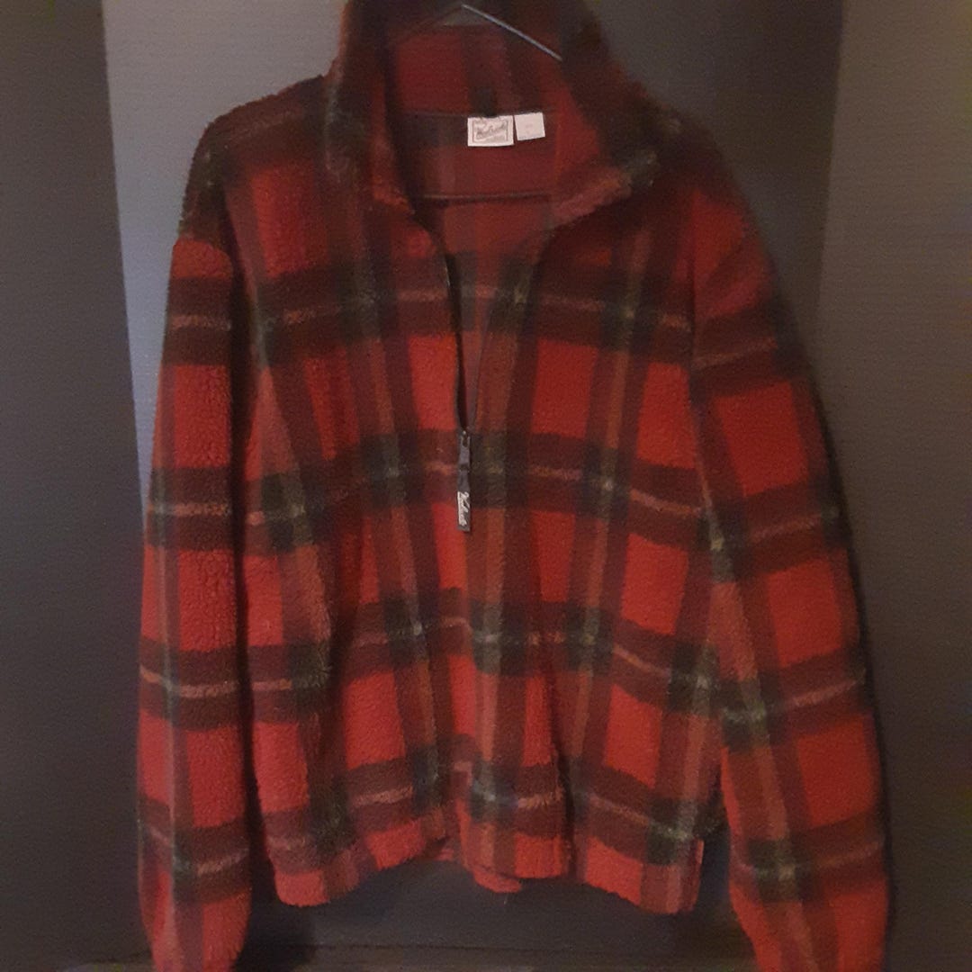 Woolrich Men's Fleece Pullover Red & Black Plaid Vintage Size: Large - Etsy