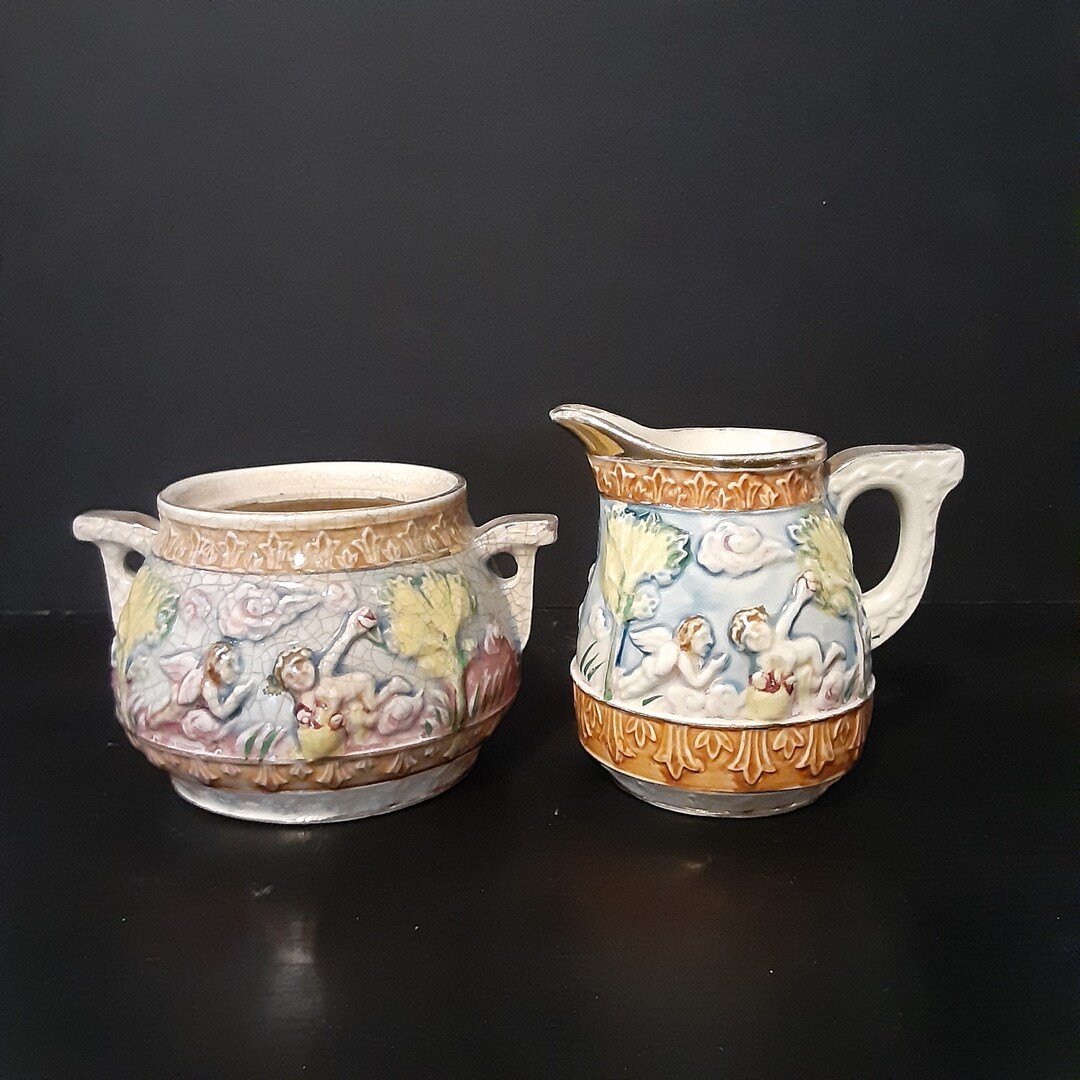 Hand Painted Japanese Ceramic Sugar and Creamer Set With Floral Design ...