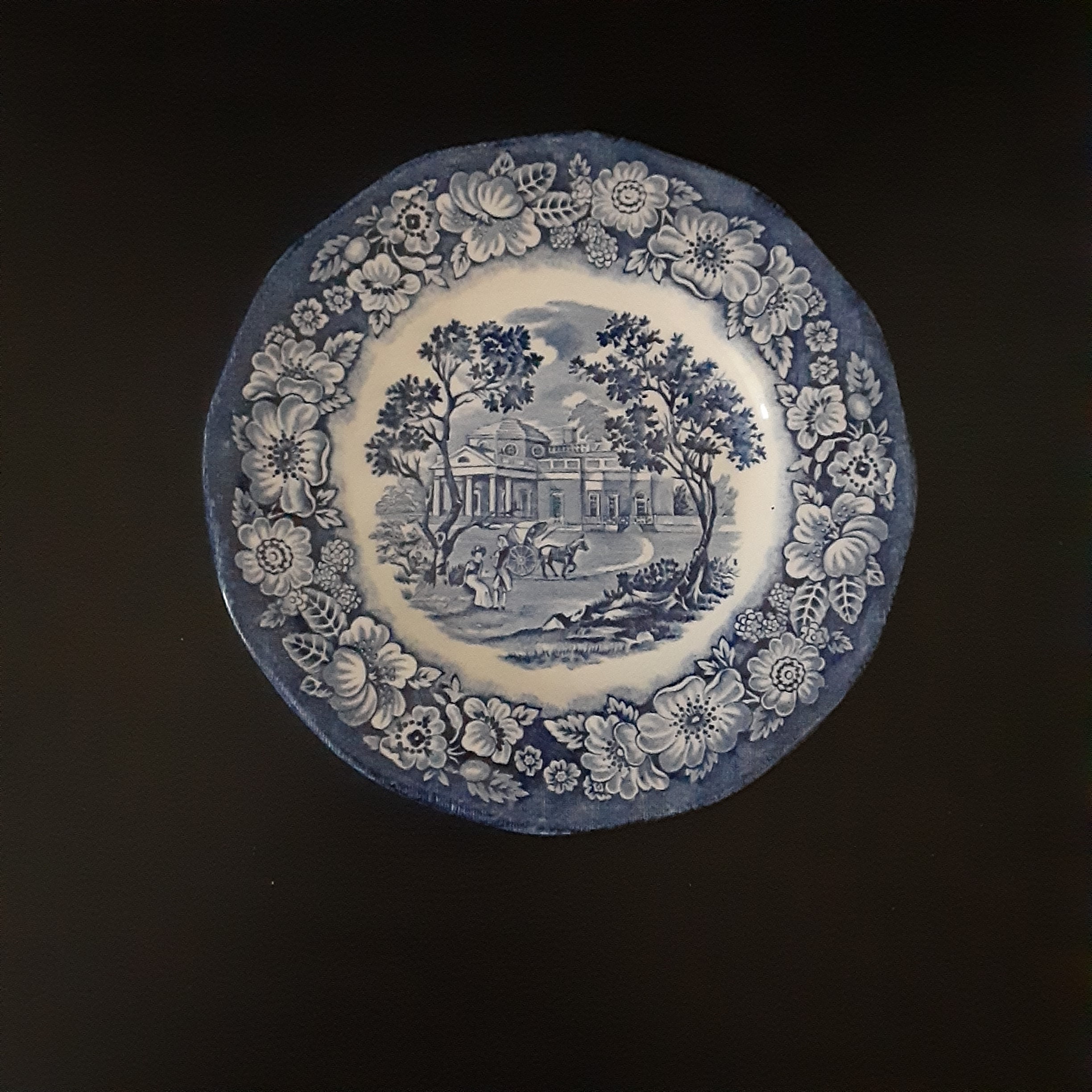 Monticello Blue Transferware Plate Featuring Colonial Country Scene ...