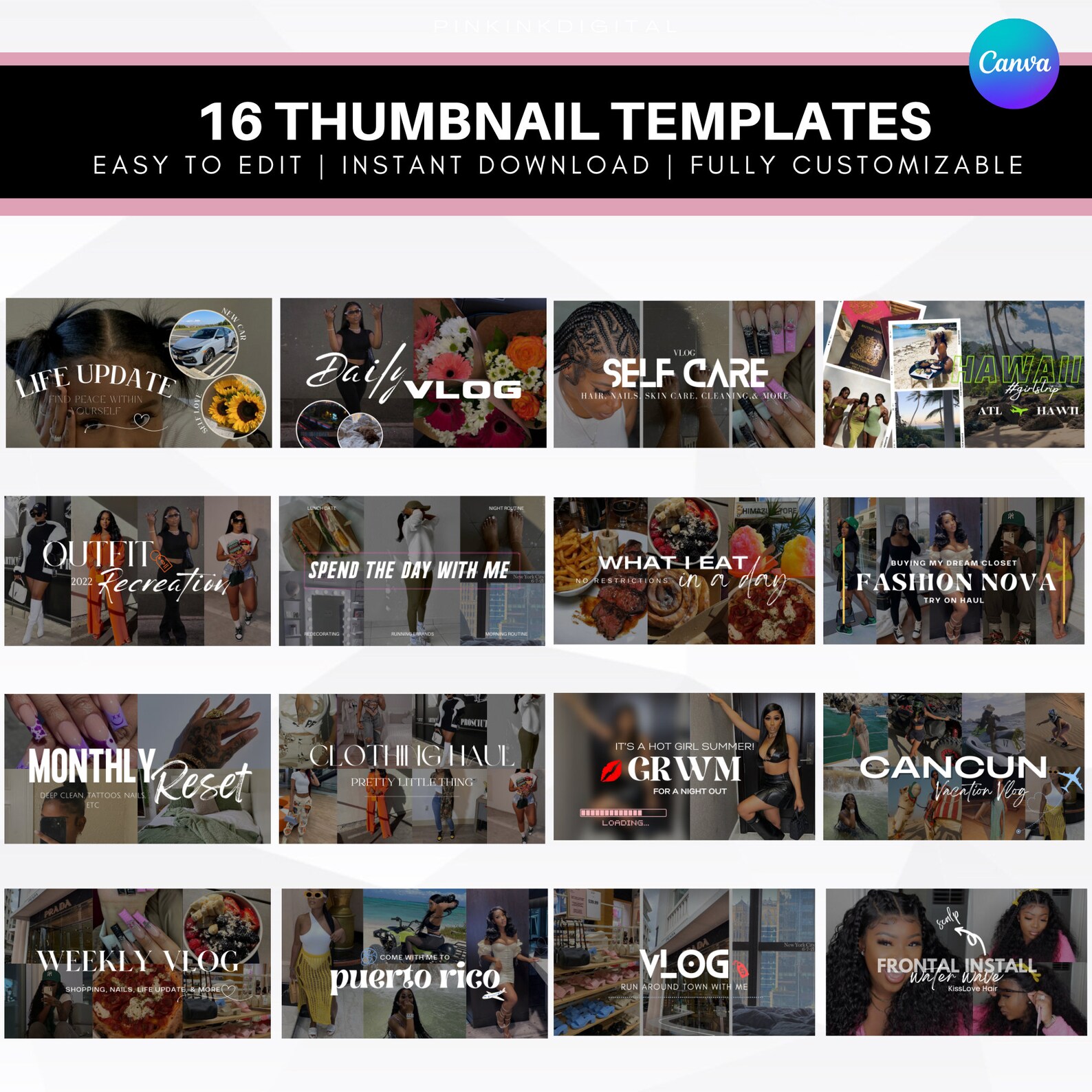 16 Youtube Thumbnail Templates Youtube Thumbnail DIY - Etsy