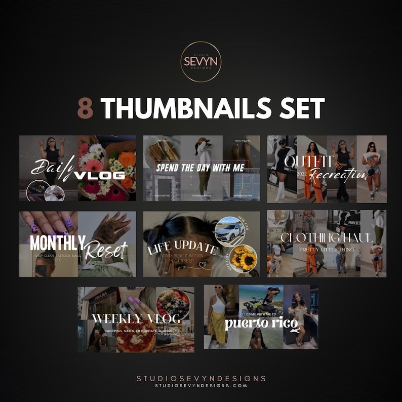 8 Youtube Thumbnail Templates Youtube Thumbnail DIY Branding Kit pack 2 ...