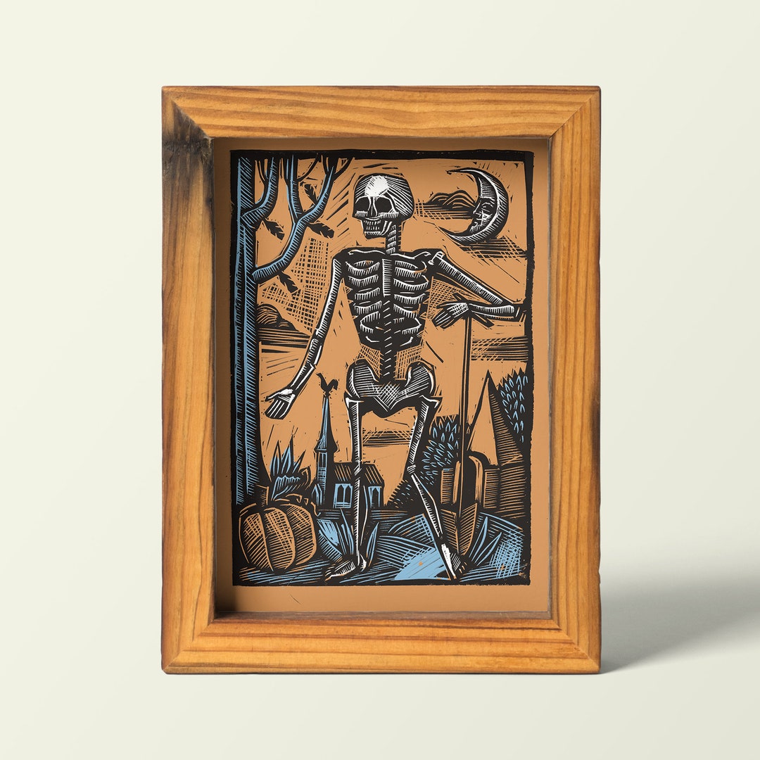 Skeleton Dance of Death Print Illustration Folkart A5 Folklore Legends ...