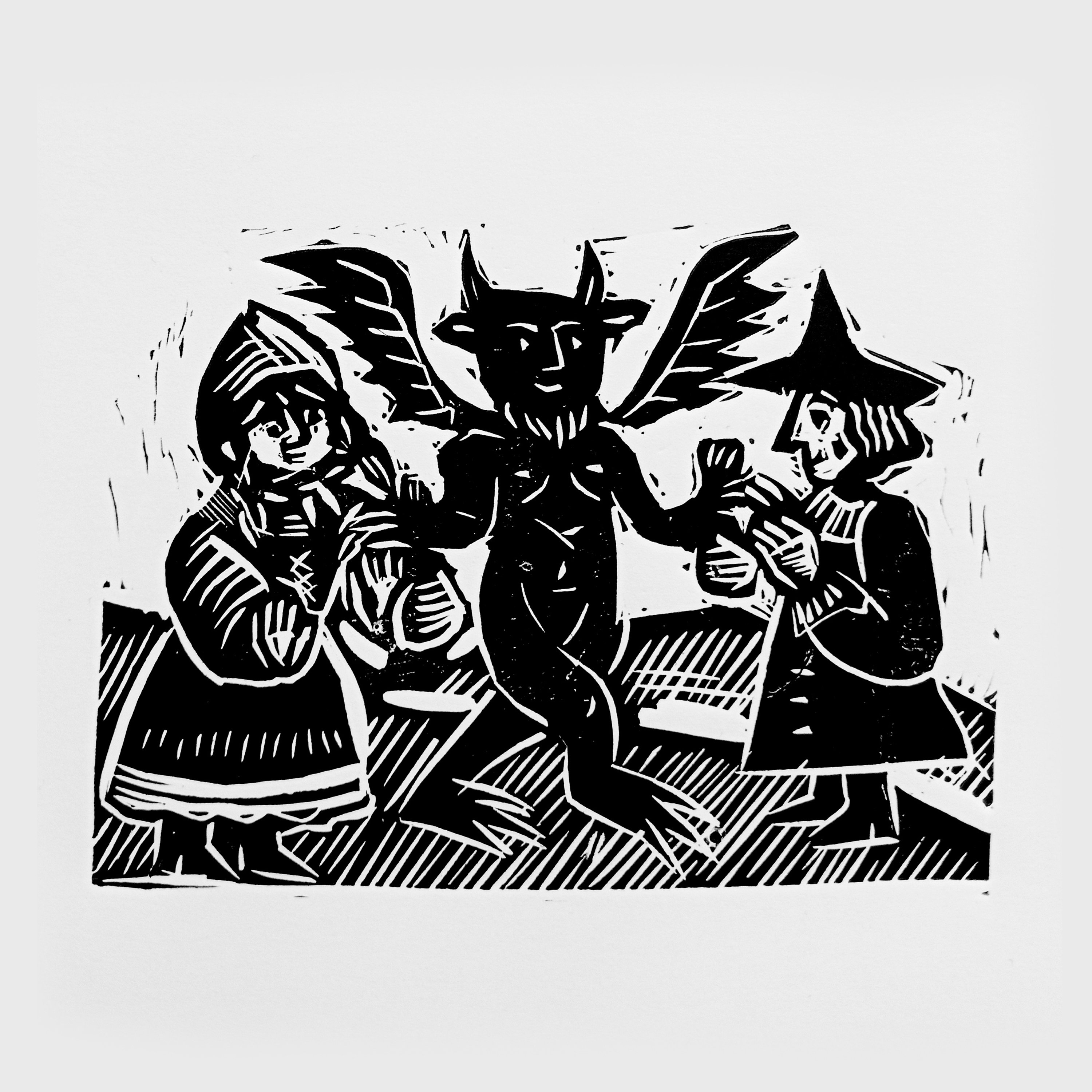 Devilish Deals - Linocut - Print - Print - Graphics - Folklore - Folk ...