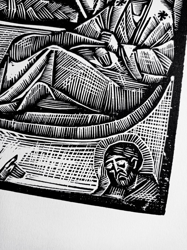 Birth in Bethlehem - Nativity Scene - Woodcut - Print - Graphics ...