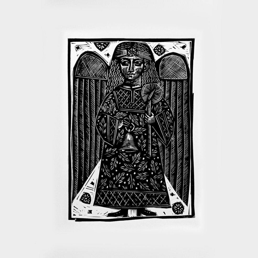 Angel - Linocut - Print - Saint - Print - Folk Art - Poland - Folklore ...