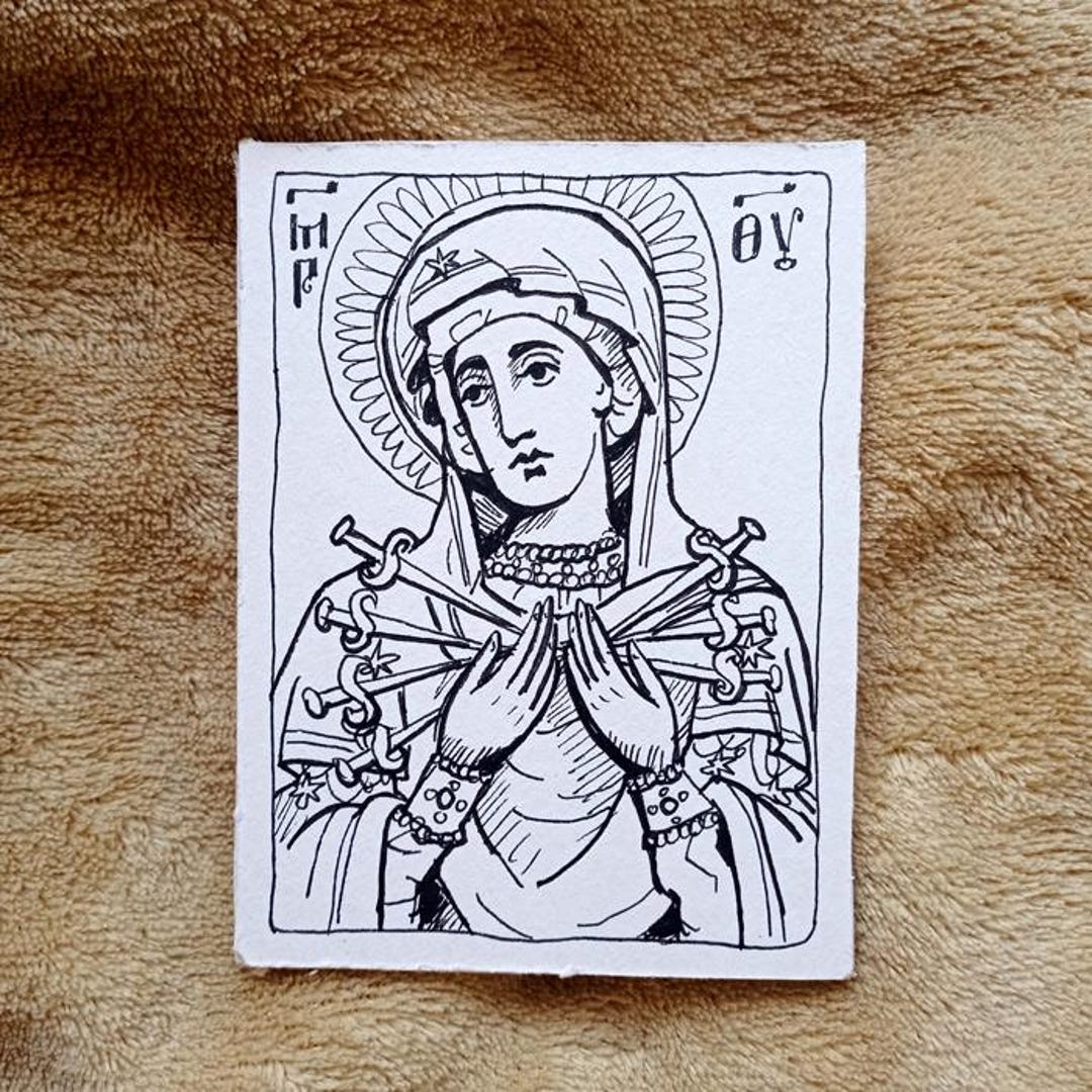 Our Lady of Sorrows - Drawing - Icon - Illustration - Hand-made ...