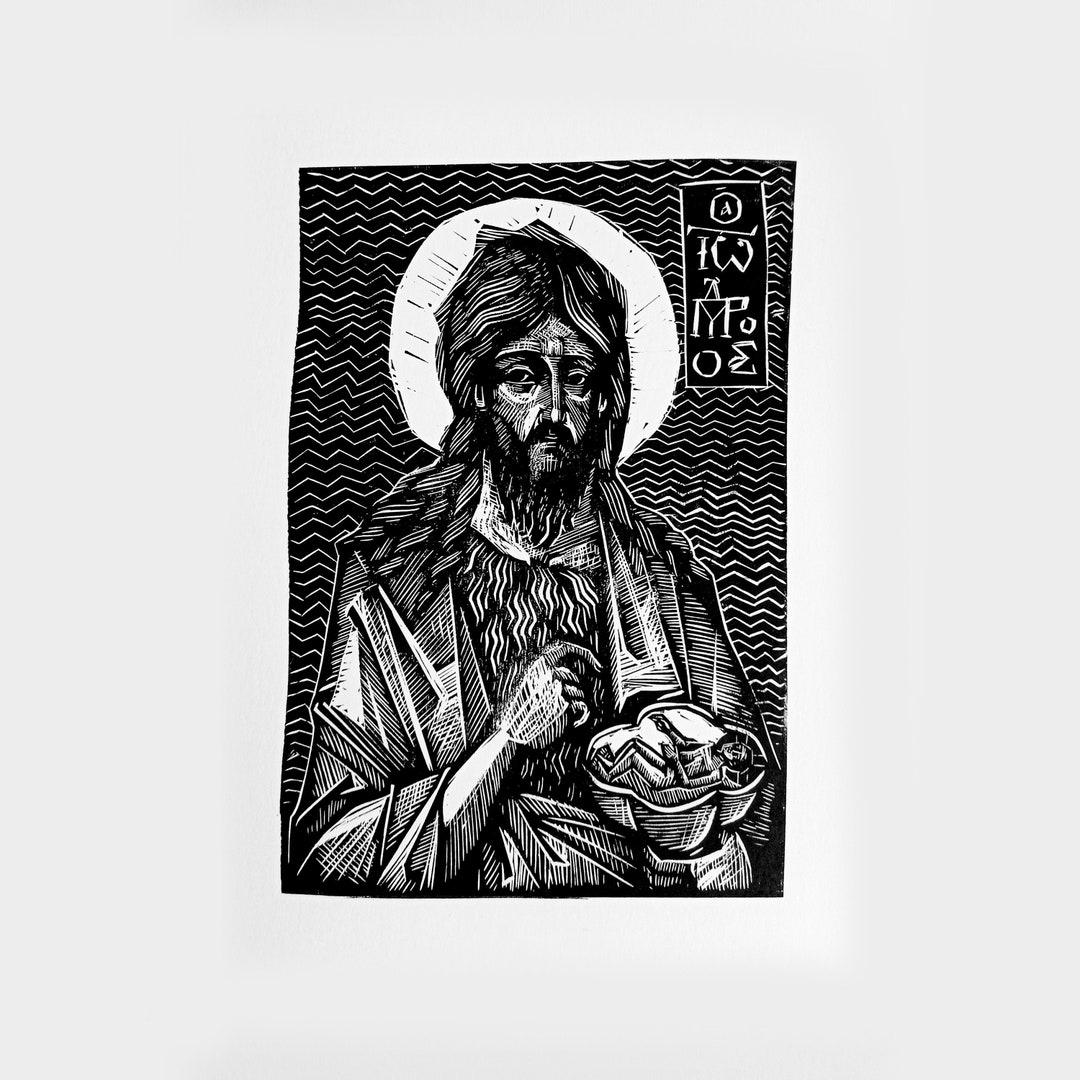 John the Baptist - Linocut - Print - Saint - Print - Folk Art - Poland ...