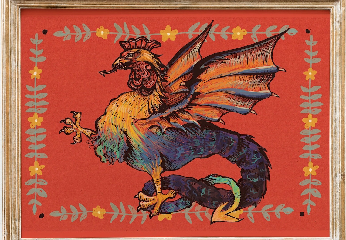 Basilisk Poster A4 Slavic Folklore Bestiary Folk Art - Etsy