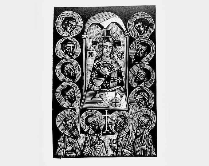 Communion of the Apostles Linocut Print Folk Art Graphic Christian ...