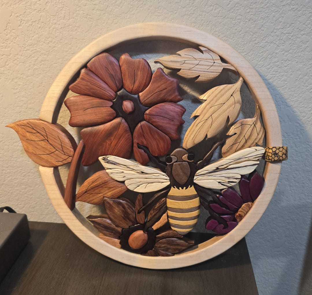 Bee and Flower Hand Made Intarsia - Etsy