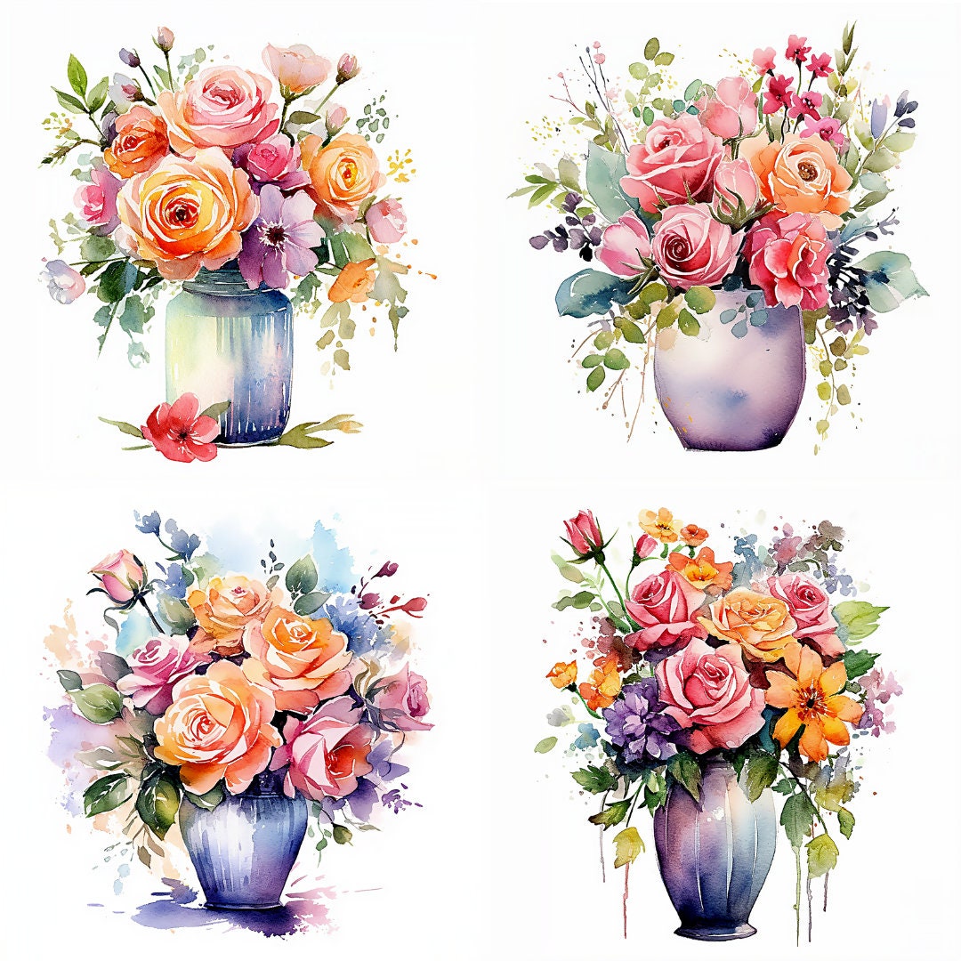 20 Watercolor Rose Flowers Clipart, Rose Flowers Design, Rose Flowers ...