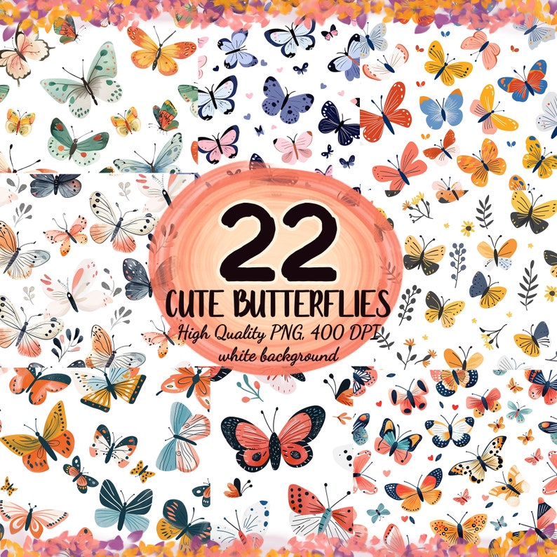 22 Watercolor Butterflies Clipart, Flowers Butteflies Bundle, Spring ...