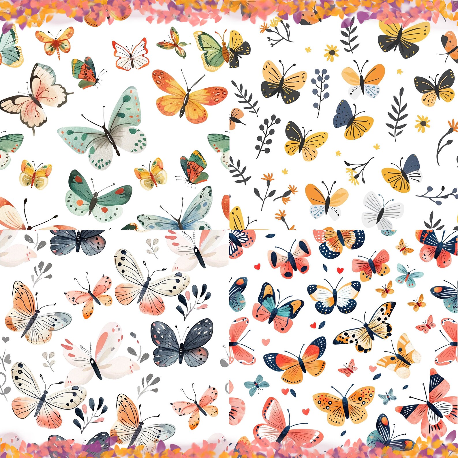 22 Watercolor Butterflies Clipart, Flowers Butteflies Bundle, Spring ...