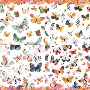 22 Watercolor Butterflies Clipart, Flowers Butteflies Bundle, Spring ...