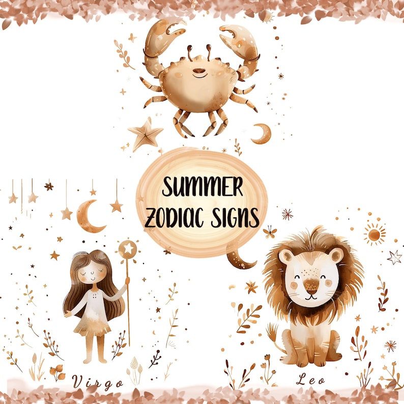 12 Zodiac Sign PNG Clipart Bundle, Zodiac Birth Astrology Clipart ...