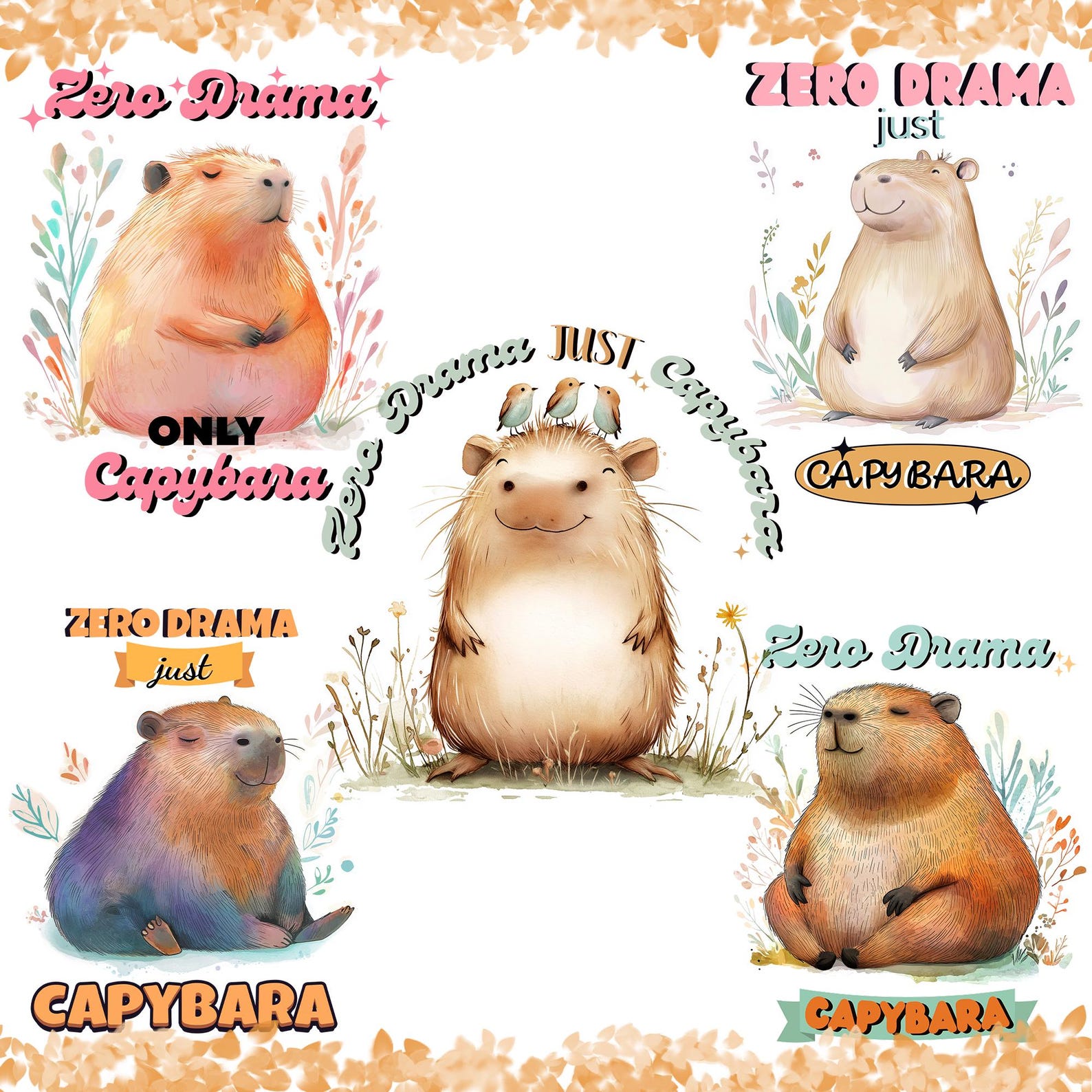 10 Watercolor Capybaras Clipart, Zero Drama Just Capybara Clipart ...