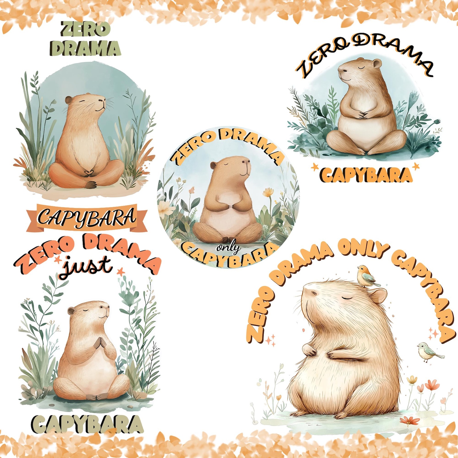 10 Watercolor Capybaras Clipart, Zero Drama Just Capybara Clipart ...