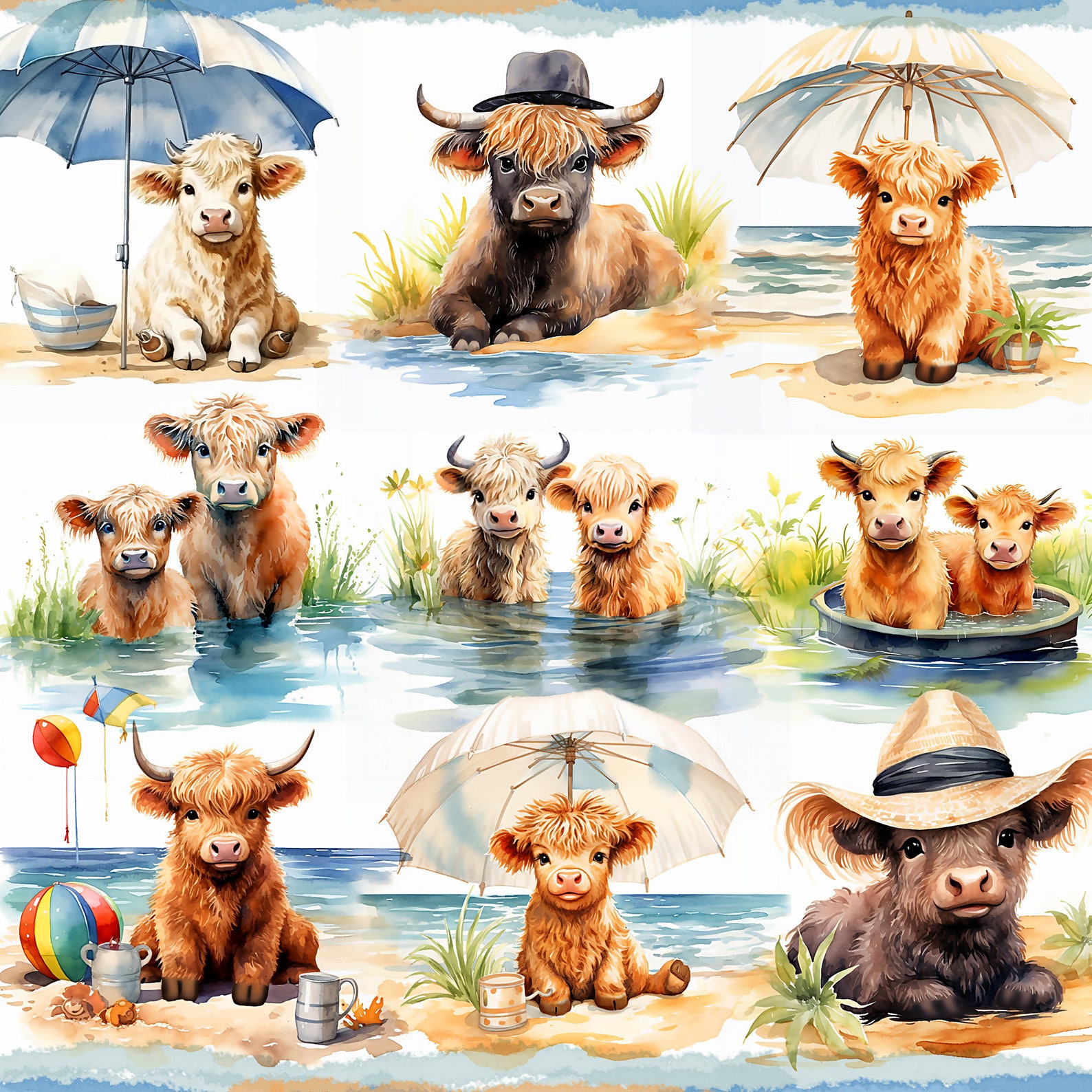 Highland Cow Cattle, Watercolor Baby Cow Clipart, Nursery Cow Clipart ...