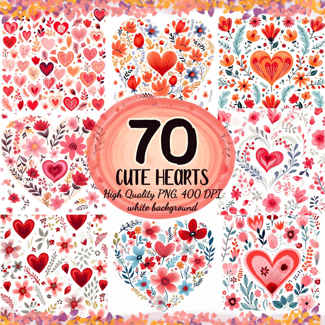 70 Love Hearts Clipart Bundle, Watercolor Hearts PNG, Digital Hearts ...
